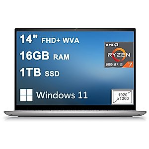 Dell Inspiron 14 5000 5425 Business Laptop 14" FHD+ Anti-Glare Comfortview Display AMD 8-core Ryzen 7 5825U (>i7-1255U) 16GB RAM 1TB SSD USB-C Fast Charging FHD Webcam MaxxAudio Pro Win11 Silver