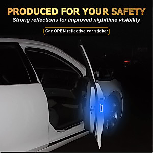 4PCS Car Door Open Warning Reflective Stickers, Night Visibility Auto Safety Prompt Decals, 3.6 x 0.9 Inch Anti-Collision Protective Strip, Car Accessories Universal for Truck, SUV, Van (Blue)