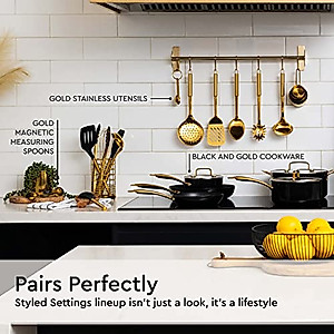 Black and Gold Kitchen Utensils Set with Holder - 7PC Gold Cooking Utensils Set Includes Black Silicone Cooking Utensils Set and Gold Utensil Holder - Gold Kitchen Accessories