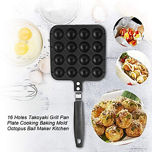 Takoyaki Pan, 16 Holes Takoyaki Pan Home Kitchen 16-Cavity Baking Japanese Octopus Ball Maker Grill Plate Black