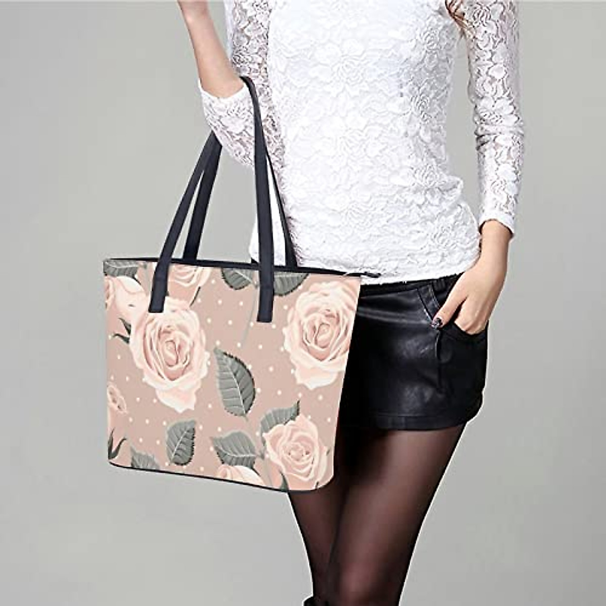 Womens Handbag Roses Pattern Leather Tote Bag Top Handle Satchel Bags For Lady