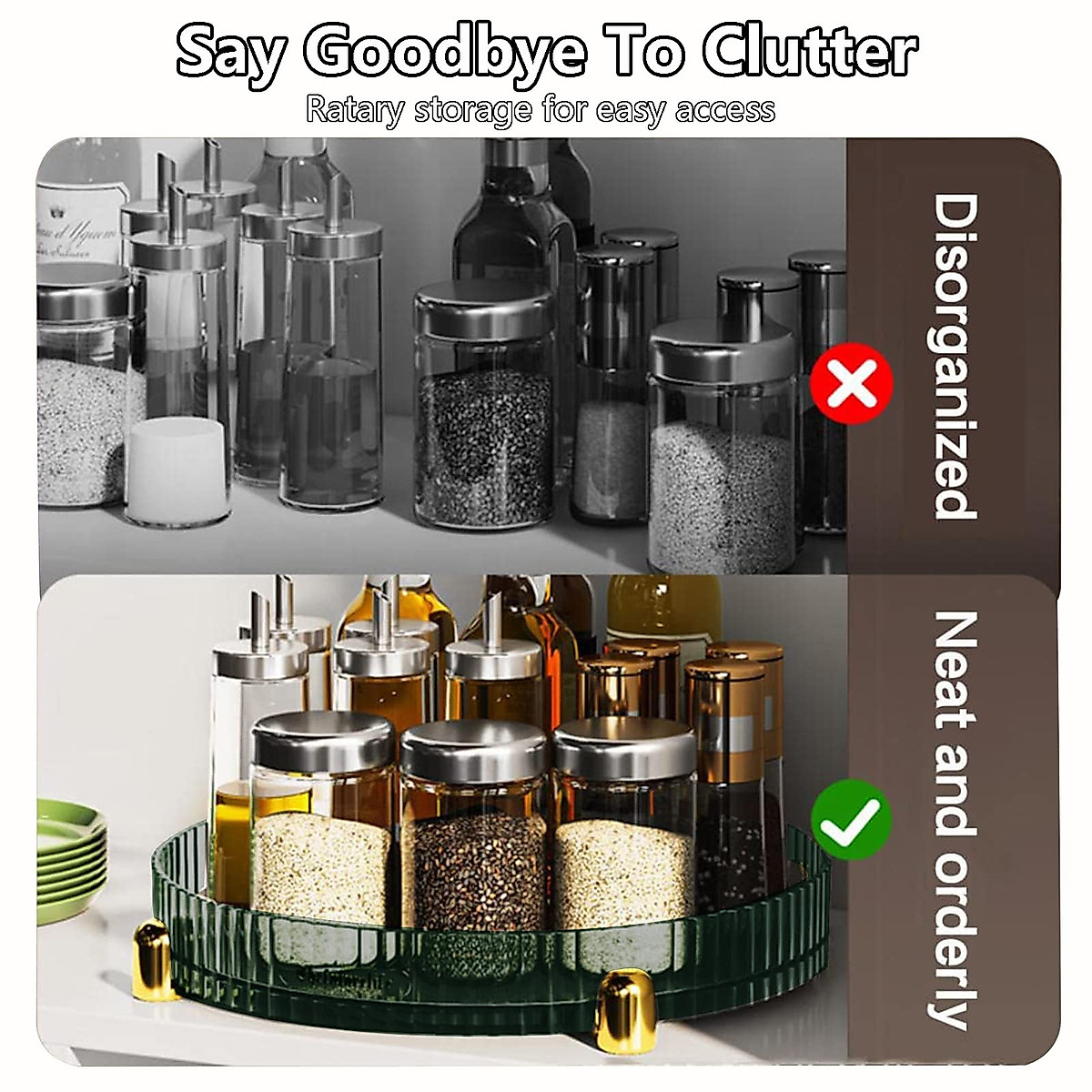 WJWSKI Lazy Susan Organizer,360 Degree Rotating Clear Lazy Susan Turntable for Cabinet with 4 Gold Non-Slip Base,11 Inch Spice Rack Organizer for Kitchen, Pantry, Cabinet, Table,Keeps Everything Neat