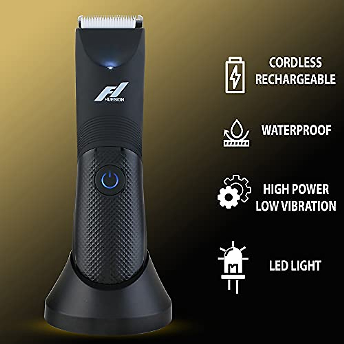 Fhuesion Electric Groin & Pubic Hair Trimmer for Men, Ball Shaver w/Light, Body Groomer Replaceable Ceramic Blade, Male Razor Waterproof Wet/Dry, USB Charging