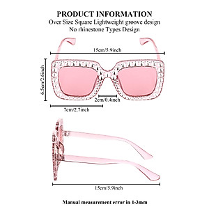 Frienda Oversize Square Sparkling Sunglasses Retro Thick Frame Sunglasses (Light Yellow, Clear Pink, Gray, Pink, 4 Pieces)