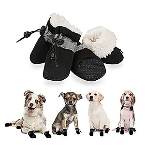 YAODHAOD Dog Shoes for Winter, Dog Boots & Paw Protectors, Fleece Warm Snow Booties for Puppy with Reflective Strip Anti-Slip Rubber Sole for Small Medium Size Dogs,Size 3: 1.5"x1.3" (L*W),Black