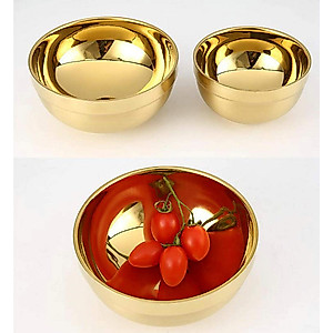 【XMJRL】304 food grade Insulated bowl Stainless steel bowl Thickened double layer Golden anti scald restaurant home children / adults (146.8cm)