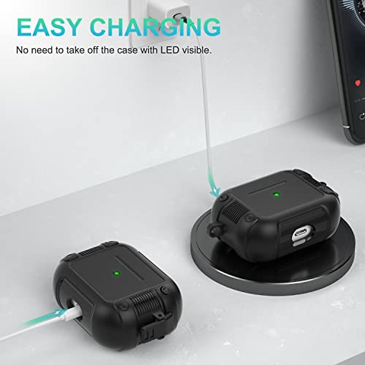 Valkit Compatible Airpods Pro 2 Case Cover with Lock, Military Rugged AirPod Pro 2nd Generation Shockproof Case for Men Women Hard iPod Pro 2 Protective Skin with Keychain for Airpods Pro 2nd Gen