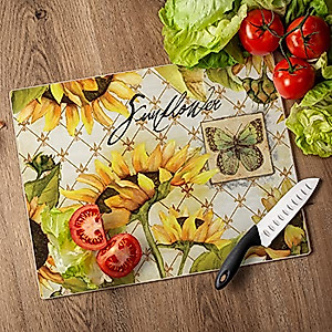 CounterArt Sunflowers in Bloom 3mm Heat Tolerant Tempered Glass Cutting Board 15” x 12” Manufactured in the USA Dishwasher Safe