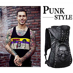 Chikencall Skull Backpack Hooded Skull Gothic Rucksack Rivet Studded Zipper Shoulder Purse Black Punk Metal 3D Stereo Daypack
