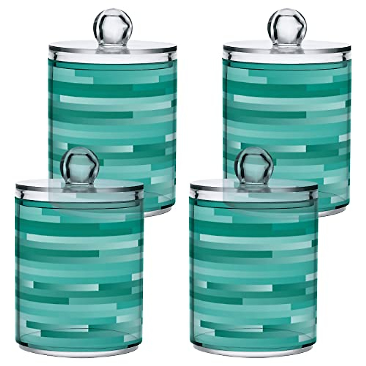 WELLDAY Apothecary Jars Bathroom Storage Organizer with Lid - 14 oz Qtip Holder Storage Canister, Teal Wood Clear Plastic Jar for Cotton Swab, Cotton Ball, Floss Picks, Makeup Sponges,Hair Clips (2 PA