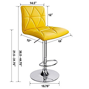 Leader Accessories Bar Stool, Hydraulic Square Back Diagonal Line Adjustable Bar Stools, Set of 2 (Yellow)