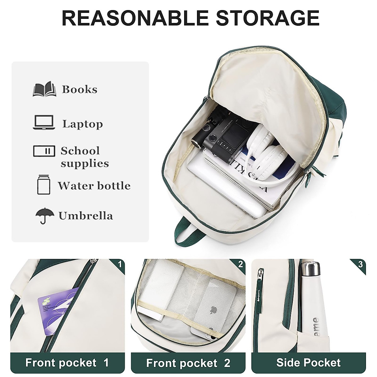 weradar Lightweight Cute Travel Bookbags For Teens Girls,Aesthetic Students Backpack,Simple High School Bag Boys,Casual Daypack College Backpack For Women&Men(White)