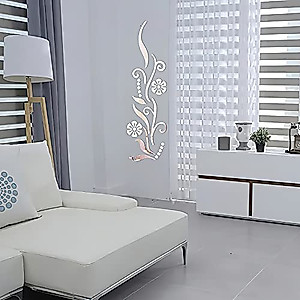 3D Flower Mirror Wall Sticker for Bedroom Living Room Sofa Backdrop Tv Wall Background, 3D Removable Acrylic Wall Decor Decal Sticker for Home Decoration (Silver)