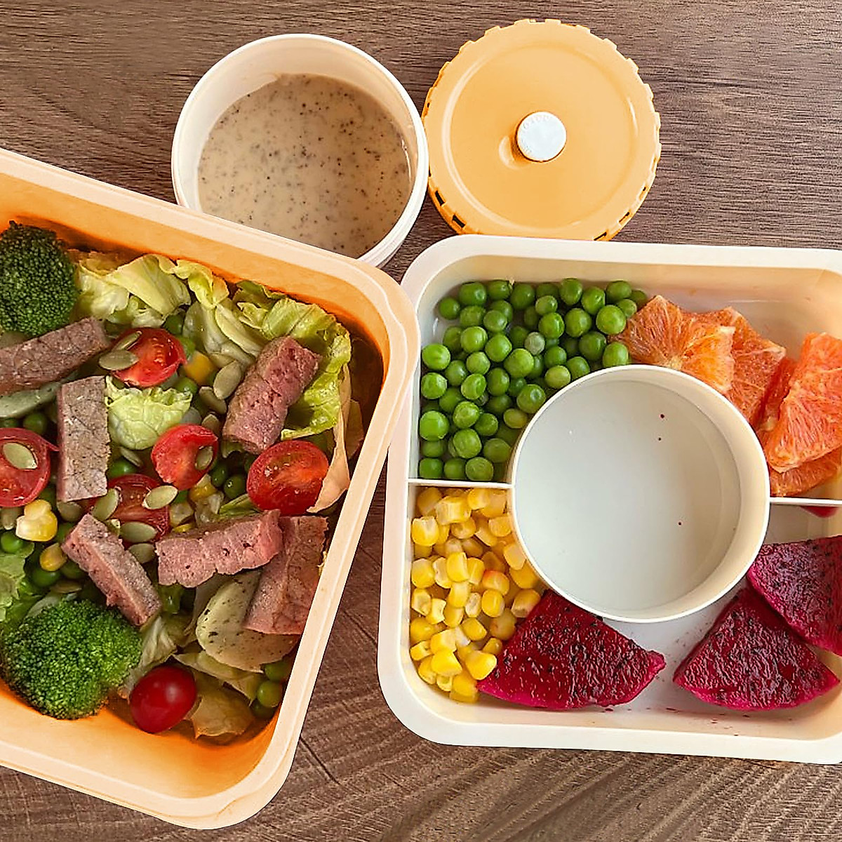 Salad Lunch Box Container 40-oz Salad Bowl with 3 Compartments, Salad Dressings Container for Salad Toppings, BPA-Free and Built-In Reusable Fork(orange)