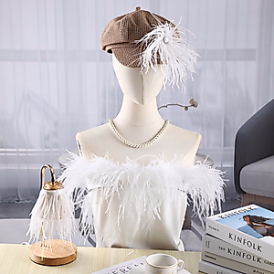 Soarer White Ostrich Feather Trim - 2Yards 5-7inch Feathers Fringe Trim for DIY Sewing Clothing,Wedding,Christmas Home Party(White)