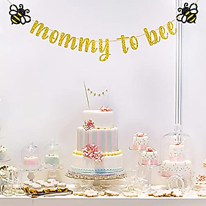 Gold Glitter Mommy to Bee Banner / Bumble Bee Theme Baby Shower Party Supplies / New Mom Gender Reveal Party Decorations