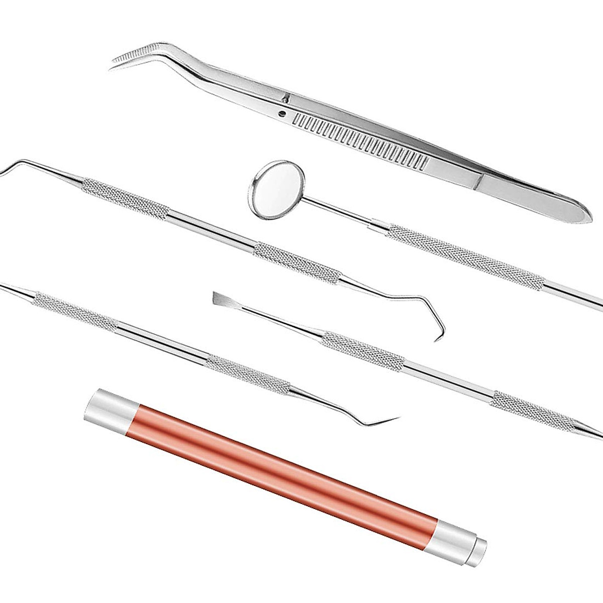 AGGICE Dental Tools, 7 Pack Teeth Cleaning Tools Kit, Tartar Plaque Remover for Teeth, Dentist Tool Kit with Stainless Steel Dental Mirror, Tooth Scraper, Dental Picks, Tweezer and Oral Torch…