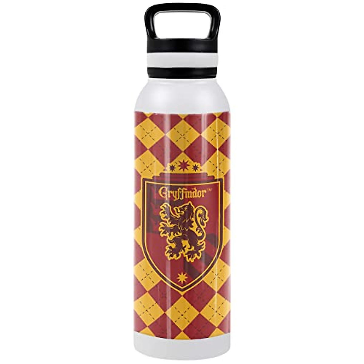 Harry Potter OFFICIAL Griffindor Plaid Sigil 24 oz Insulated Canteen Water Bottle, Leak Resistant, Vacuum Insulated Stainless Steel with Loop Cap, White