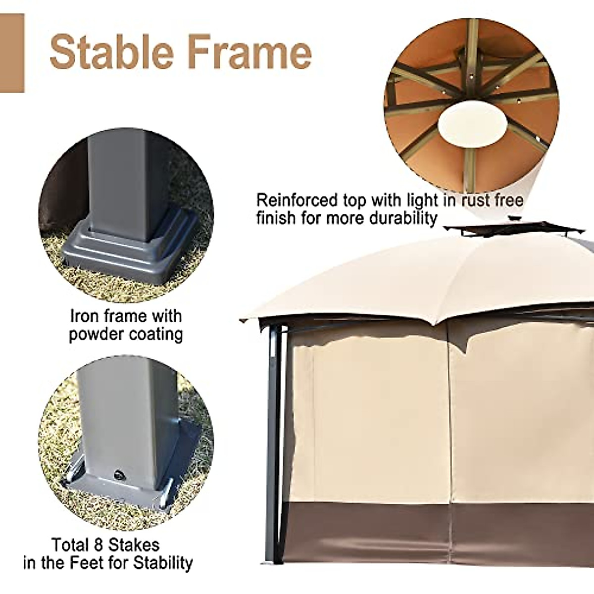 HAUSHECK 10x12 FT Outdoor Gazebo, Patio Gazebo with Zippered Curtains, Solar LED Lights and Remote Control, Metal Gazebos for Backyard, Deck and Lawns