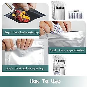 Mylar Bags for Food Storage with Oxygen Absorbers & Labels, Stand-Up, 3 Sizes, Heat Sealable & Resealable Food Storage Bags