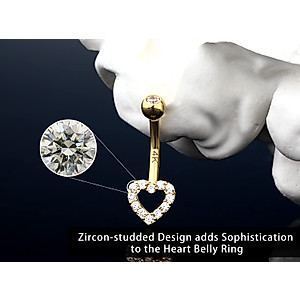 Melighting Gold Belly Button Rings 14K Real Gold Belly Rings Heart Belly Piercing Jewelry Clear CZ Navel Piercing Jewelry for Women