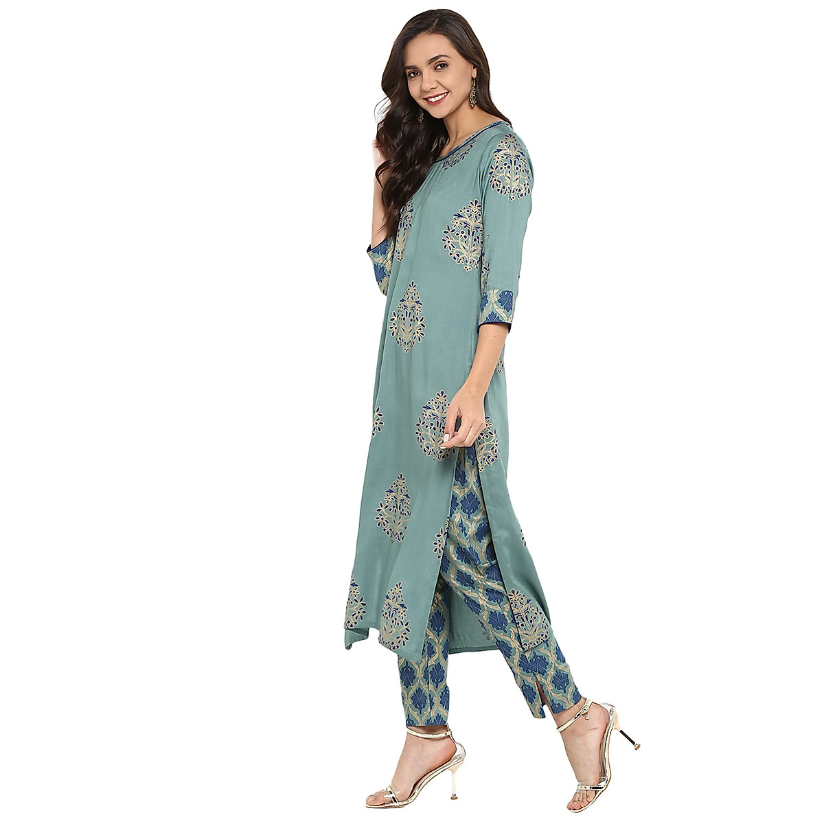 Janasya Indian Women's Tunic Tops Rayon Kurti Set for Women(SET094-KR-NP-S) Turquoise