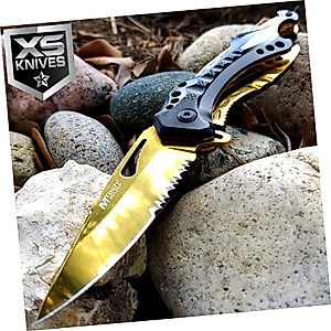 Mtech Gold Coated Blade Hunting Open Folding Pocket Knife Outdoor Survival Hunting Knife by Survival Steel