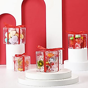 48 Pcs Clear Acrylic Plastic Boxes for Display Small Acrylic Box with Lid Clear Plastic Square Cube Transparent Decorative Box Tiny Jewelry Storage Boxes Organizer Candy Containers, 2 Sizes