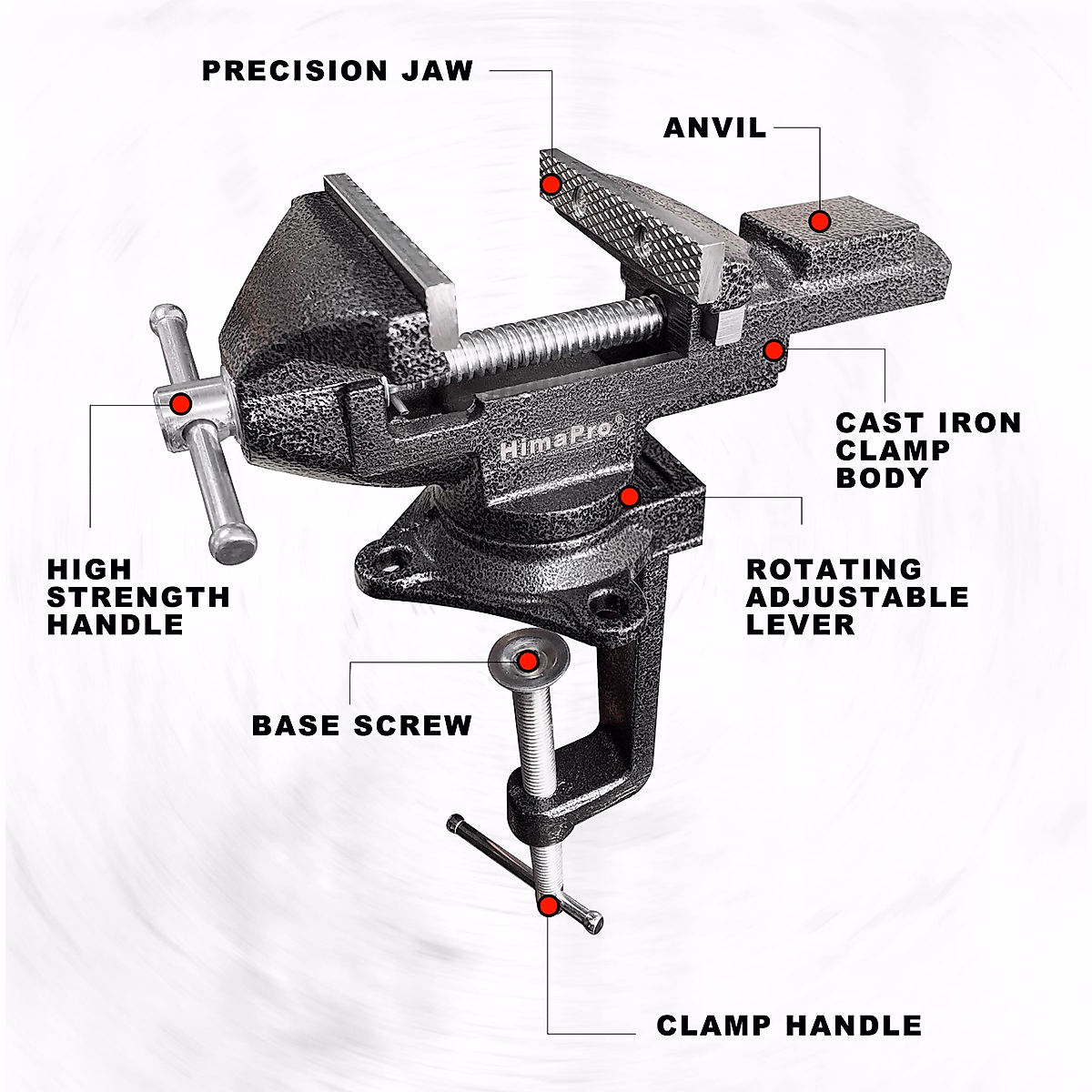 HimaPro Dual Purpose Bench Vise | Table Vise Clamp-On with Quick Adjustment Universal Rotate 360° - 3.3Inch Metallic Black - Portable Vise for Woodworking, Metal Stamping, and DIY Jobs