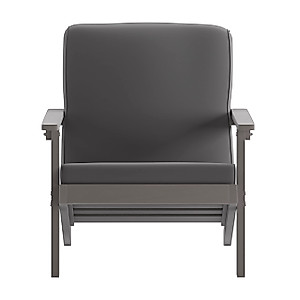 EMMA + OLIVER Hammond All-Weather Adirondack Style Chair - Gray Finish Polyresin Frame - Gray Cushions - Deep Seat - 300 lbs. Static Weight Per Seat