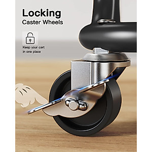 Totnz Rolling Utility Cart, 3-Tier Mesh Organization Cart with Lockable Wheels, Multi-Functional Storage Trolley for Office, Living Room, Kitchen, Laundry, Bathroom Storage, Black (TZUC01B)