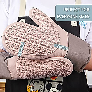 Silicone Oven Mitts Heat Resistant, Oven Mitts and Pot Holders Sets, Kitchen Mittens 5 Piece Set, Oven Gloves for Cooking,Baking,BBQ, Pink Oven Mitts, Easy Clean