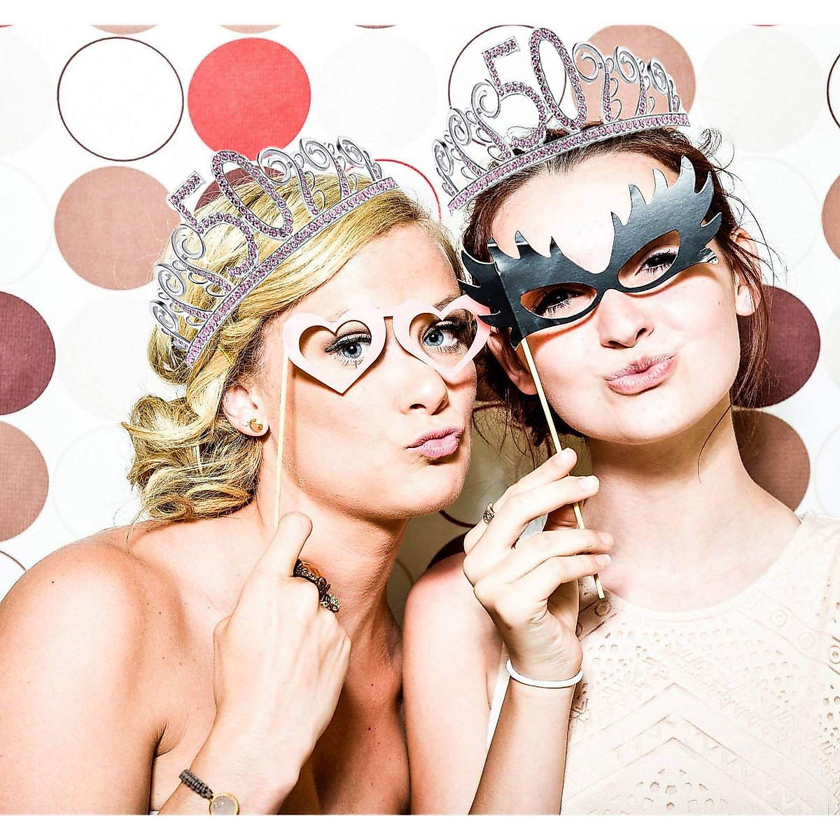 50th Birthday Cake Topper, 50th Sash Satin 50 & Fabulous Sash and Pink Rhinestone 50th Tiara for 50th Birthday Decorations and Party Supplies