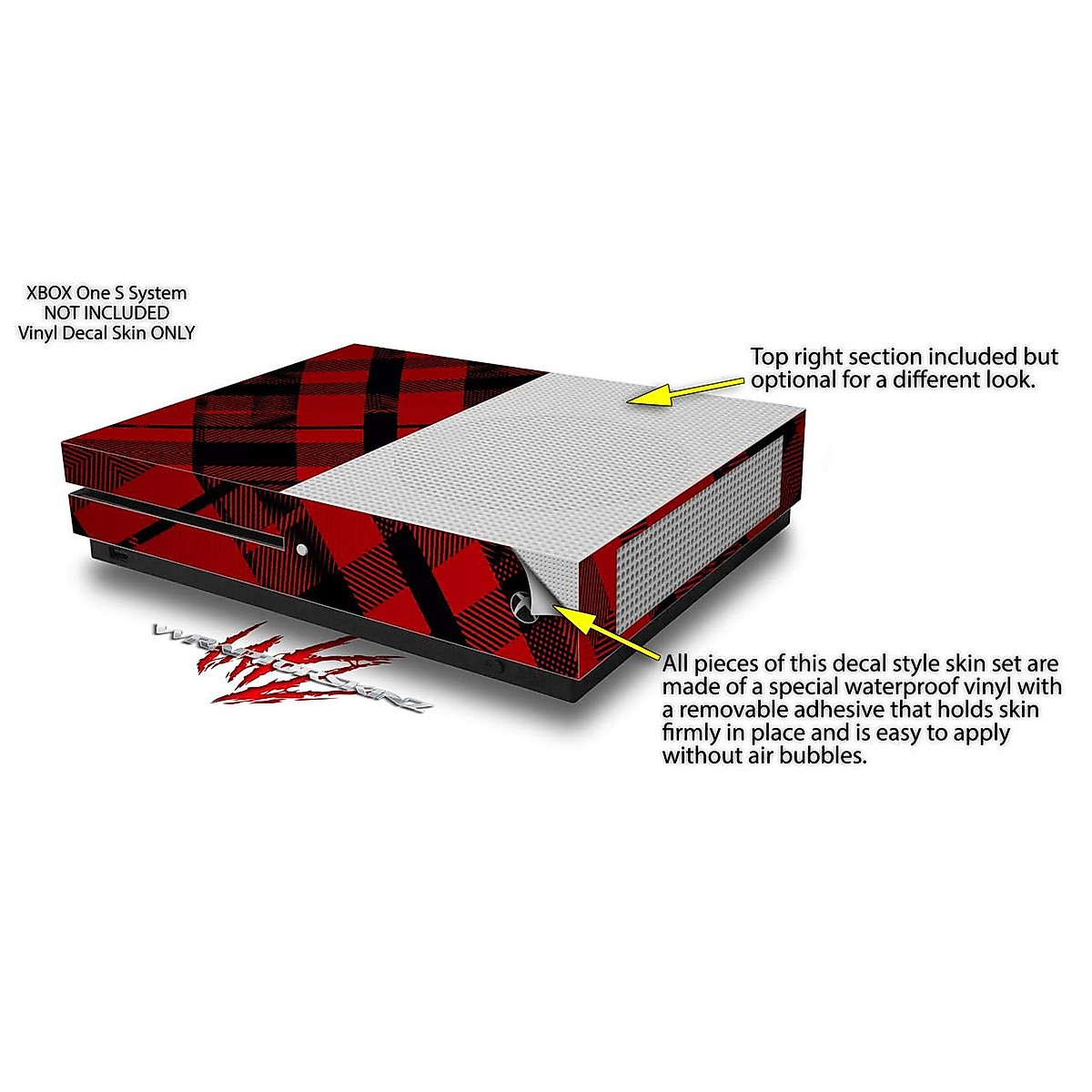 WraptorSkinz Decal Vinyl Skin Wrap Compatible with Xbox One S Console and Controllers - Red Plaid