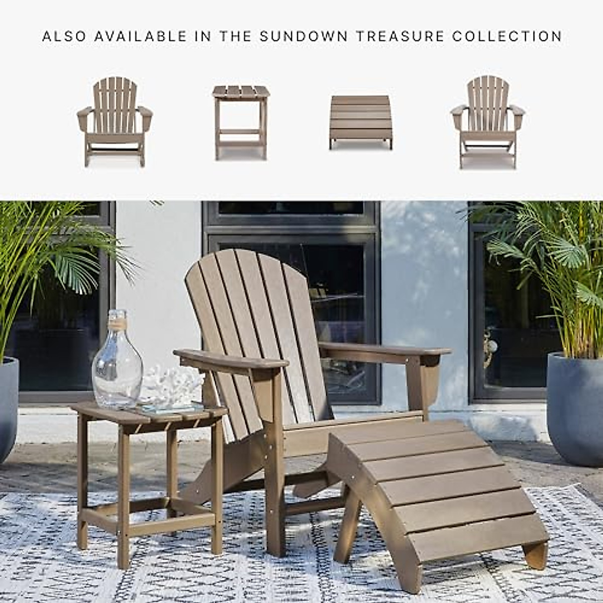 Signature Design by Ashley Sundown Treasure Outdoor Patio HDPE Adirondack Chair, Light Brown