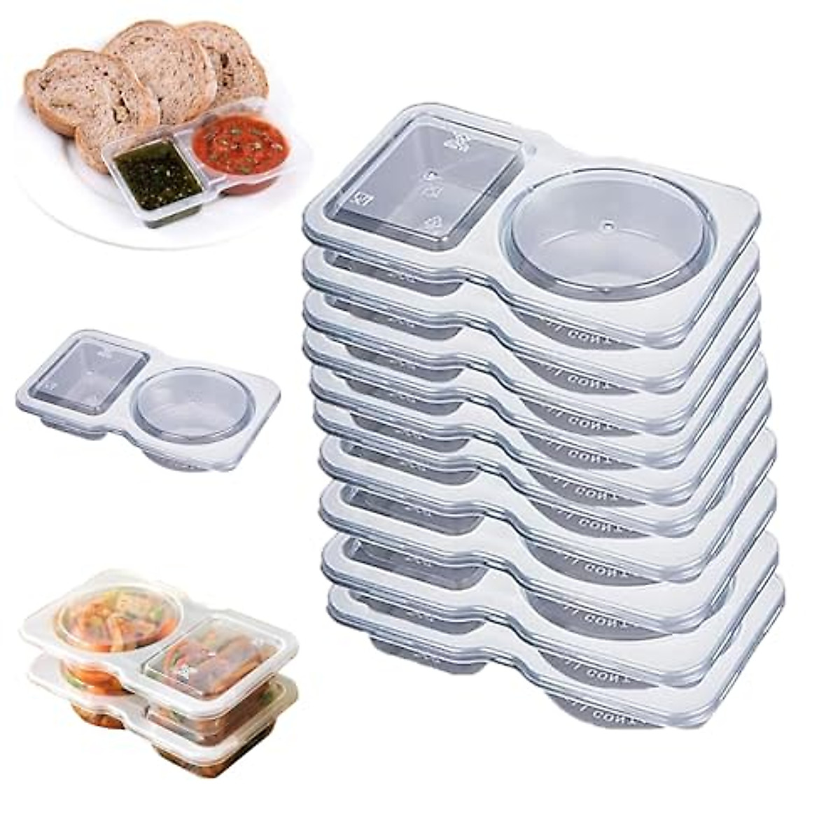 Reusable Snack Packs, Nut and Cheese Snack Containers, Reusable Snack Pack Containers, 2024 New Reusable Snack Container 2 Compartment,100PCS Double Compartment Condiment Container with Lids (50Pcs)
