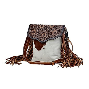 Myra Bag Blossom Hand-Tooled Bag Upcycled Cotton & Cowhide Leather S-2855