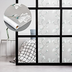 SUNBABY Magnolia Window Privacy Film: Stained Glass Window Film, Frosted Glass Window Film, Decorative Window Film, Window Cling Privacy Film