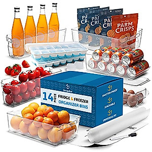 StorageBud Pantry Organization and Storage Bins - 14 Pieces Food Storage Containers - Clear Storage Bins for Fridge, Refrigerator & Kitchen Cabinet - BPA Free Freezer Organizer Bins