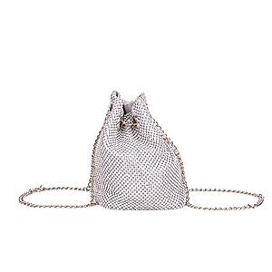 Olivia Miller Women's Fashion Round Pouch Evening Bag Silver Elegant Formal Crossbody Handbag Wedding Prom Party Purse w Mesh Dazzling Rhinestone
