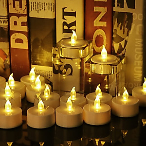 Vickiss Tea Lights Battery Operated Candles,Set of 24 LED Tea Lights Flameless Candles 200+ Hours Flickering Fake Tealights for Sweetest Day Wedding Home Decorations Party (24 Pack Warm Yellow)