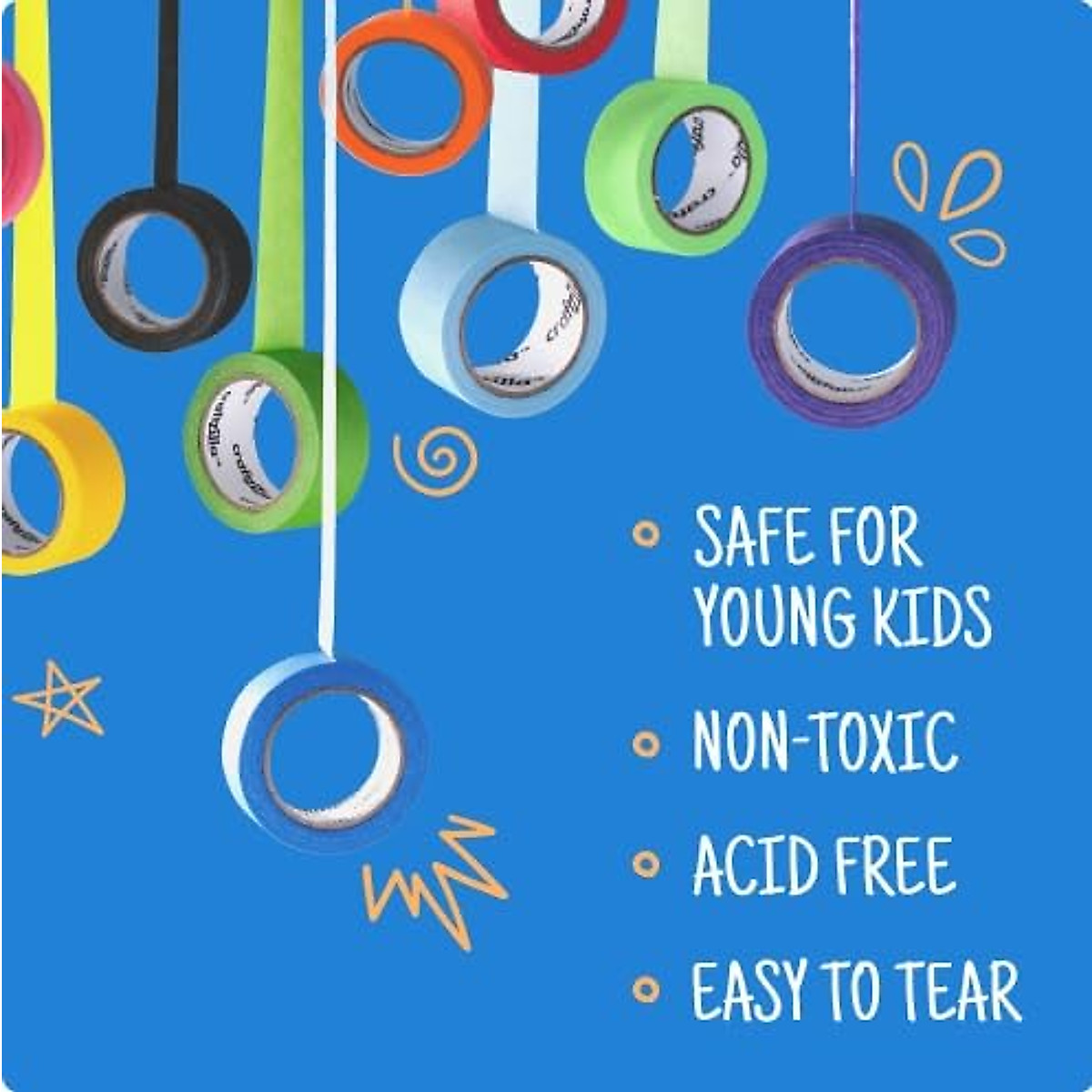 Craftzilla Colored Masking Tape – 11 Roll Multi Pack – 825 Feet x 1 Inch of Colorful Craft Tape – Vibrant Rainbow Colored Painters Tape – Great for Arts & Crafts, Labeling and Color-Coding