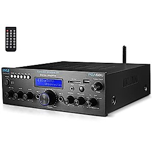 Pyle Wireless Bluetooth Power Amplifier System - 200W Dual Channel Sound Audio Stereo Receiver w/ USB, SD, AUX, MIC w/ Echo, Radio, LCD - For Home Theater Entertainment via RCA, Studio Use - PDA6BU.6