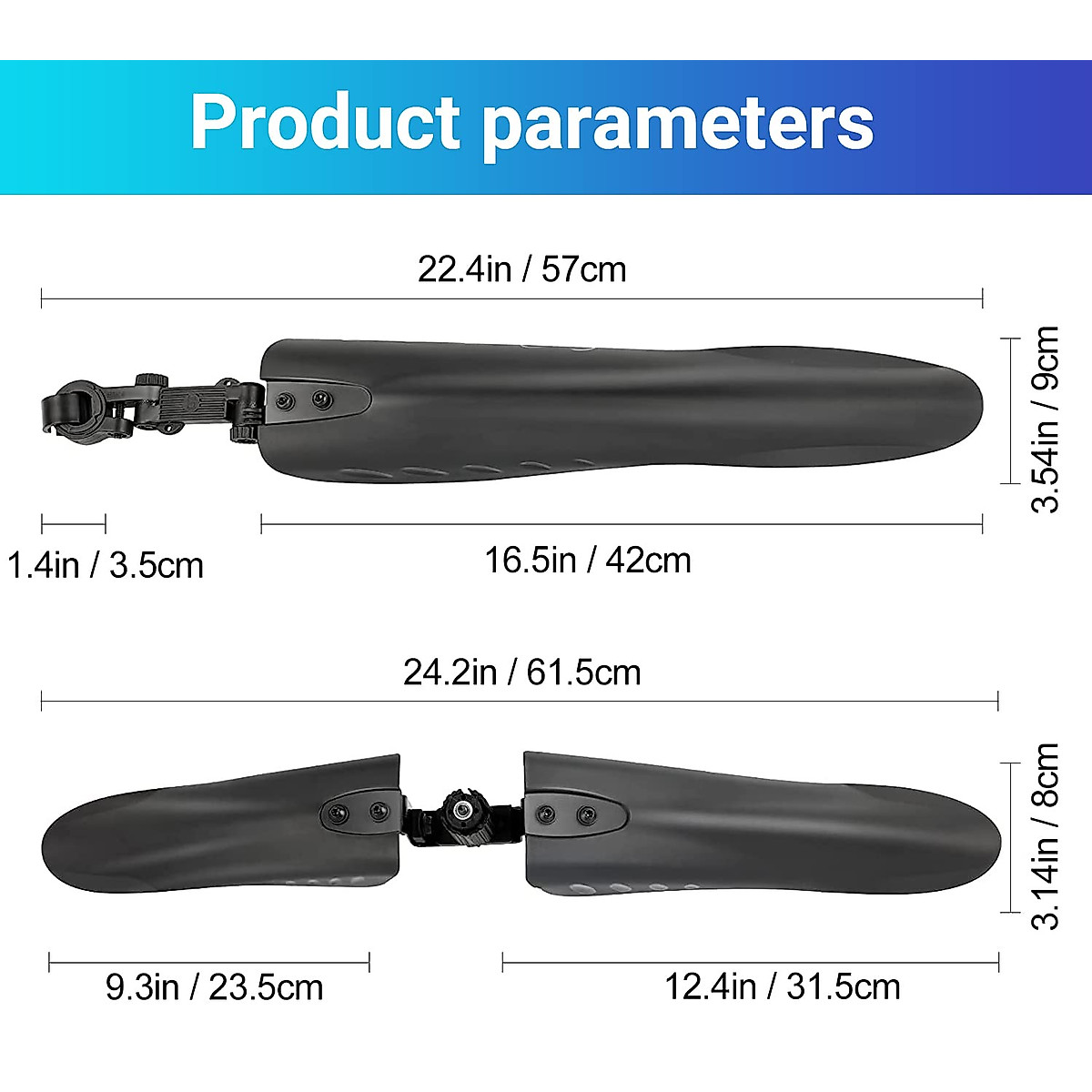 Winmoom Adjustable Bike Fender Set for 22"/24"/26"/27.5"，3 Parts-Universal Full Cover Thicken Widen Bicycle Mudguard Set Front/Rear Mud Guards Fit for MTB Mountain Road Bike
