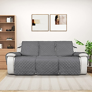 PureFit Water Resistant Reversible Sofa Covers for Reclining Sofa - Non Slip Split Recliner Couch Cover for 3 Cushion Couch, Washable Furniture Protector for Kid, Dog (3 Seat, Gray/Light Gray)