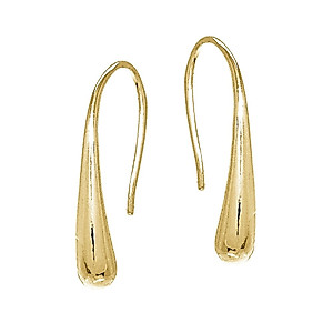 Yellow Gold Flashed Sterling Silver Elongated Puffed Teardrop Hook Earrings