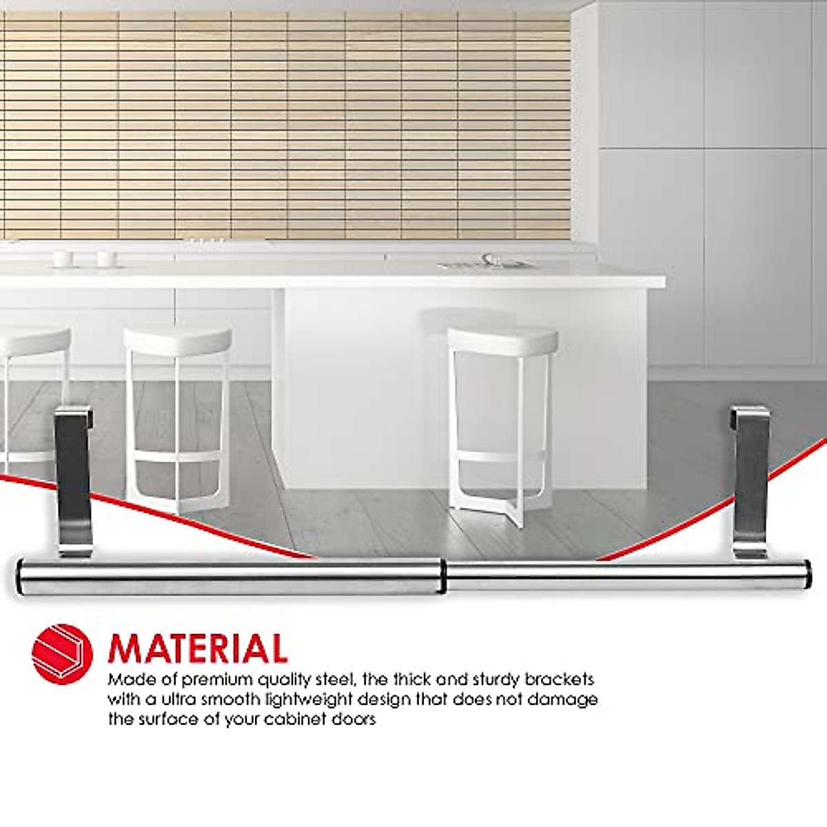 Home Basics, Chrome Cabinet Door Quick Install Hanging Modern Expandable Steel, Storage and Display Rack for Hand, Dish, and Tea Towels