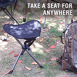 PORTAL Compact Folding Tripod Stool, Portable Tripod Chair 3 Legs for Camping Outdoor Hiking Hunting Fishing Picnic Travel Beach BBQ Garden Lawn, Supports 225 lbs, Black
