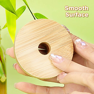 8 Pack 86mm Wide Mouth Bamboo Mason Jar Lids with Straw Hole, Eco-Friendly and Reusable Wooden Drinking Lids(8 PCS)