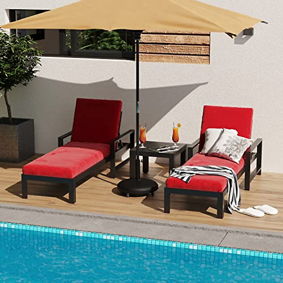 Sundale Outdoor Heavy Duty Umbrella Base, 55 LBS Plastic Shell Concrete Mobile Stand with 4 Wheels for Patio, Deck, Garden, Poolside, Black